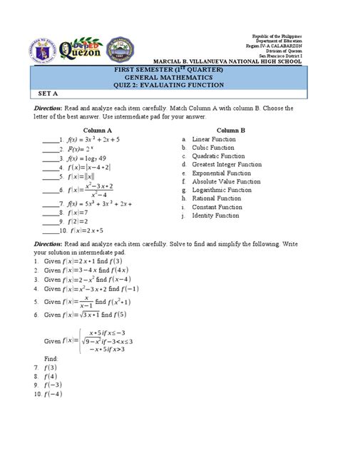 Quiz 2 Eval Func Set A Pdf Function Mathematics Discrete Mathematics