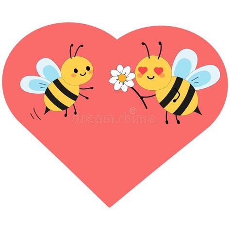 Two Adorable Cartoon Bees With Love On A Pink Heart Symbolizing