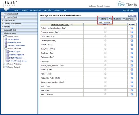 Manage Metadata Additional Metadata Smartcabinet Support