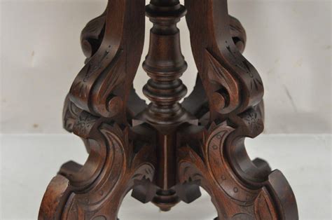 Antique Eastlake Victorian Carved Walnut Marble Turtle Top Parlor