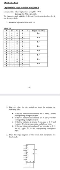 Solved Procedures Implement Logic Function Using Mux
