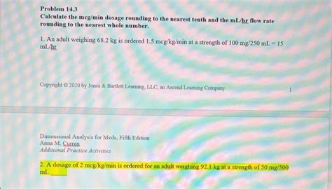 Solved Problem Calculate The Mcg Min Dosage Rounding To Chegg