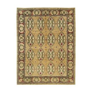 Beige Handwoven Wool Transitional Rug 8 X 101 Hand Knotted Spun