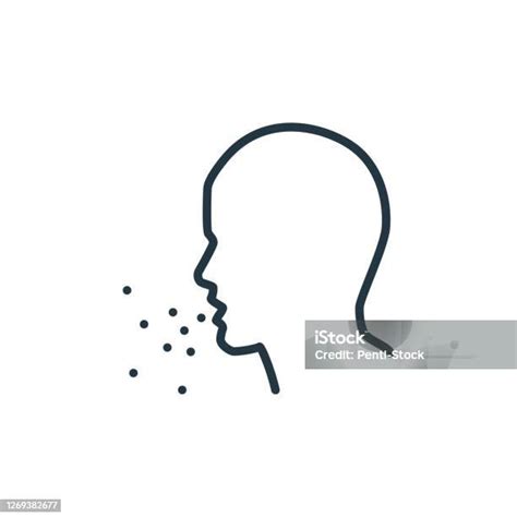 흰색 배경에 격리 된 기침 벡터 아이콘 개요 웹 사이트 디자인 및 모바일 응용 프로그램 개발을위한 얇은 라인 기침 아이콘 얇은 선 기침 윤곽선 아이콘 벡터 일러스트레이션