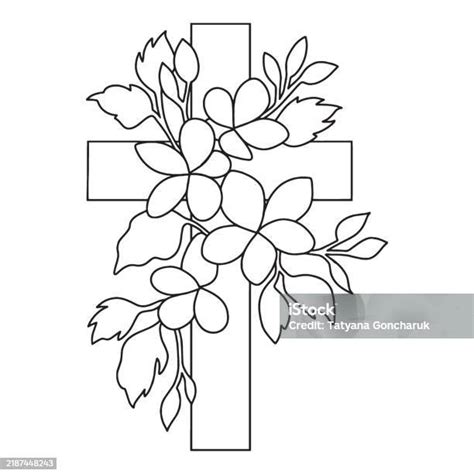 벡터 그리기 꽃과 기독교 십자가 종교적 상징 부활절 휴일 색칠 공부 부활제에 대한 스톡 벡터 아트 및 기타 이미지 부활제 0명 교회 Istock