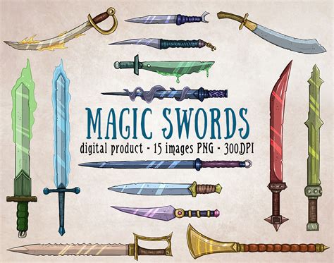Magic Swords Clipart Set Digital Scrapbooking Fantasy Swords Magical