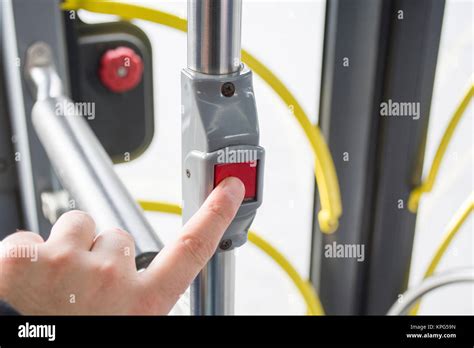 Man Pressing Button On Bus Stock Photo Alamy