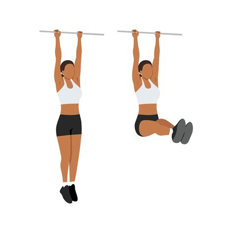 Woman Doing Hanging Leg Raises To Bar Flat Vector Illustration