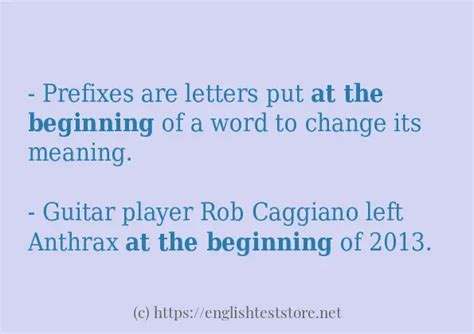 Example Uses In Sentence Of At The Beginning Englishteststore Blog
