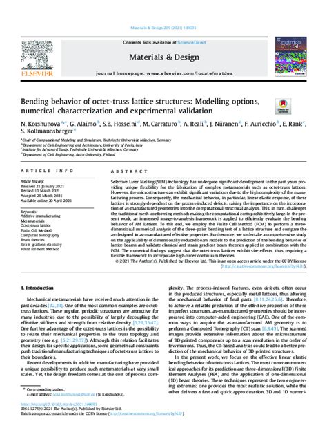 Pdf Bending Behavior Of Octet Truss Lattices