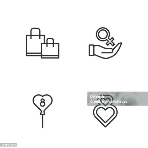 하트 3월 8일 풍선 종이 쇼핑백 여성 성별 기호 아이콘을 설정합니다 벡터 0명에 대한 스톡 벡터 아트 및 기타 이미지 0명 3월 8 Istock