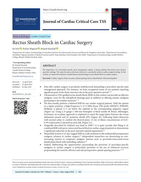 Pdf Rectus Sheath Block In Cardiac Surgery
