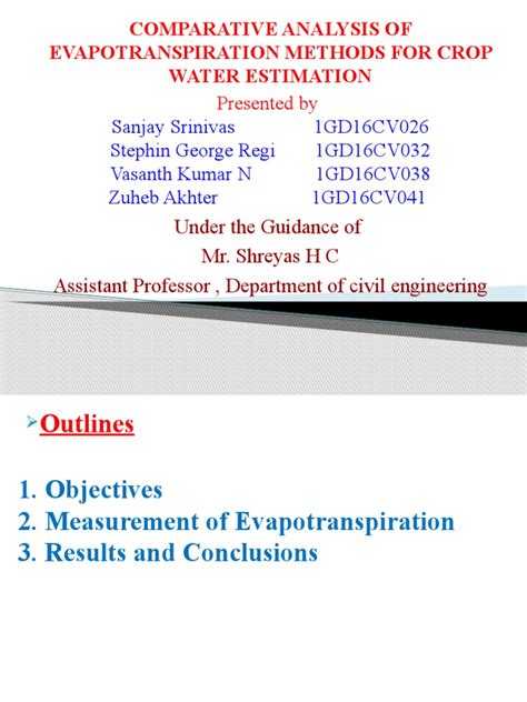 Comparative Analysis Of Evapotranspiration Methods For Crop Water Estimation Pdf