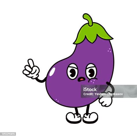 귀여운 화가 난 슬픈 가지 캐릭터 벡터 손으로 그린 전통 만화 빈티지 복고풍 카와이 캐릭터 일러스트 레이 션 아이콘 흰색 배경에 고립되어 있습니다 화난 가지 캐릭터 개념 0