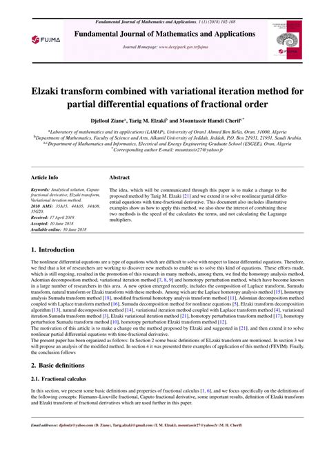 Pdf Elzaki Transform Combined With Variational Iteration Method For