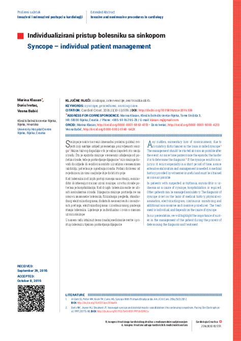 Pdf Syncope Individual Patient Management Marina Klasan