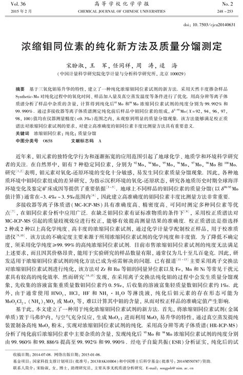 Pdf Novel Purification Method For Isotopically Enriched Molybdenum And Determination Of Its