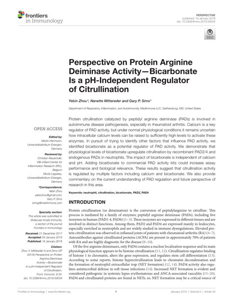 Pdf Perspective On Protein Arginine Deiminase Activity—bicarbonate Is A Ph Independent