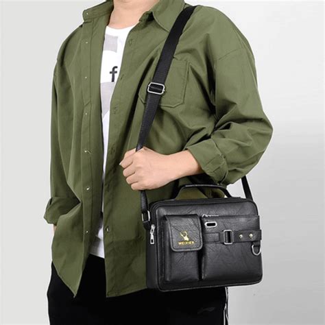 Mens Pu Leather Shoulder Bag Black Shape