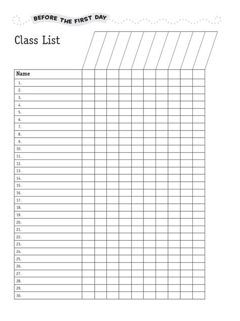 Scholastic Class List Template Pdf