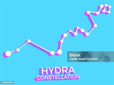 히드라 별자리 3d 기호 파란색 배경에 등색 스타일별 아이콘 별과 은하의 클러스터 벡터 일러스트레이션 3차원 형태에 대한 스톡