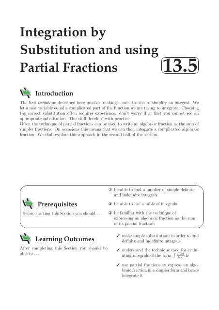 integration by substitution and using partial fractions 13 5 introduction