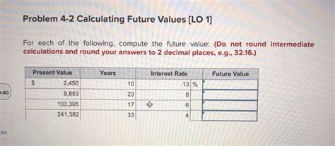 Solved Problem Calculating Future Values LO For Each Chegg