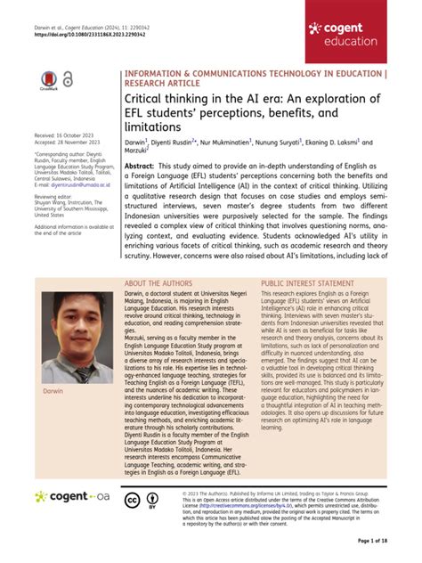 Critical Thinking In The Ai Era An Exploration Of Pdf Critical Thinking Intelligence Ai