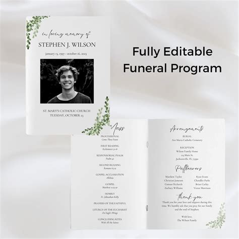 Catholic Christian Funeral Program Obituary Program Downloadable