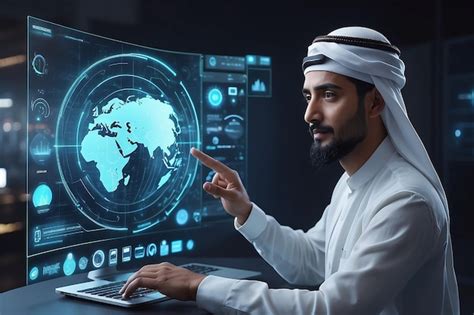 Premium Photo Arab Man Using Hologram Futuristic User Interface