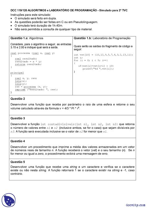 2° simulado algoritmos e laboratório de programação exercícios