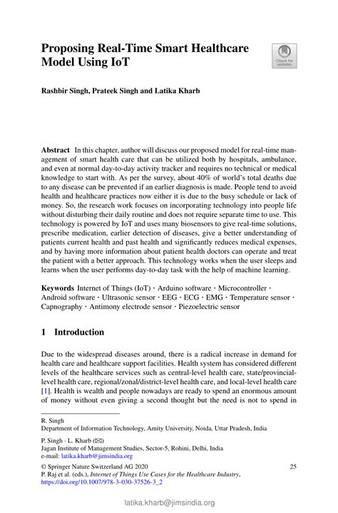 PDF Proposing Real Time Smart Healthcare Model Using IoT