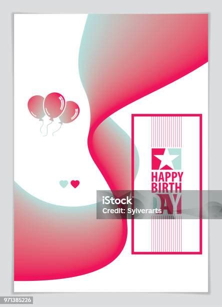 생일 벡터 인사말 카드입니다 레터링 구성과 풍선 물결 유체 다채로운 모양 추상적인 배경을 함께 포함 되어 있습니다 A4 형식 적합 Cmyk 색상으로 인쇄 합니다 감정에 대한