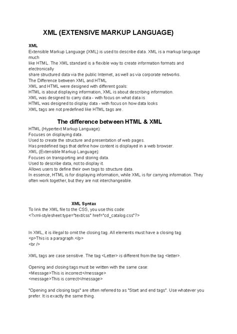 Xml Extensive Markup Language Overview And Key Differences With Html
