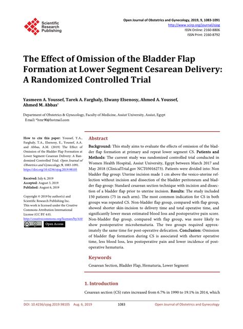 Pdf The Effect Of Omission Of The Bladder Flap Formation At Lower Segment Cesarean Delivery A