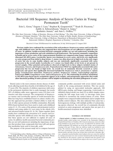 Pdf Bacterial 16s Sequence Analysis Of Severe Caries In Young