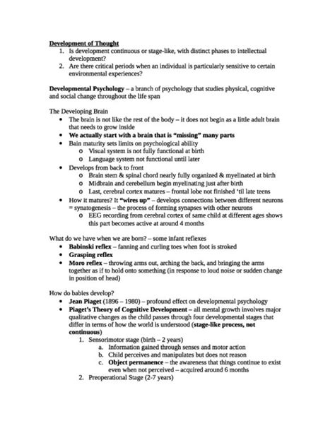 Psyc 1010 Final Development Of Thought Must Read For Final Oneclass