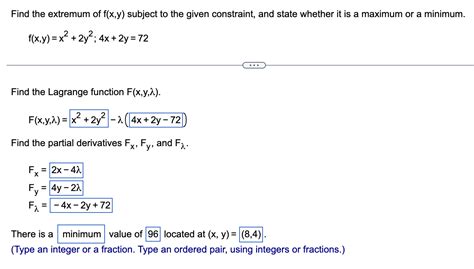 solved find the extremum of f x y subject to the given