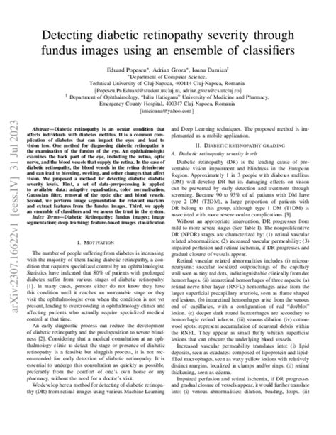 Pdf Detecting Diabetic Retinopathy Severity Through Fundus Images Using An Ensemble Of Classifiers
