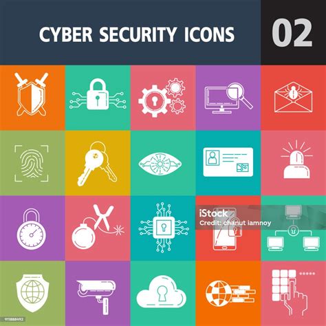 보호와 사이버 보안 라인 아이콘 벡터 일러스트 레이 터 얇은 흑백 아이콘 집합 흑인과 백인 유니버설 보안 아이콘 웹 및 모바일 Ui에 사용할 Cpu에 대한 스톡 벡터 아트