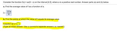 Solved Consider The Function F X Ax 9 X On The Chegg Com