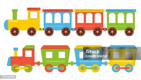 장난감 어린이 기차 흰색 배경에 고립 된 만화 객차가 있는 어린이 기차 벡터 만화 일러스트 레이 션 벡터 어린 시절에 대한 스톡 벡터 아트 및 기타 이미지 Istock