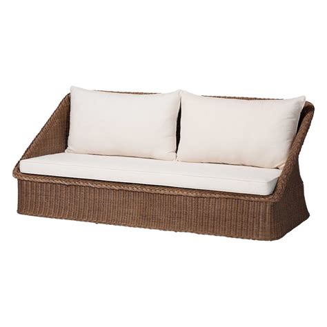 Bali And Pari Derris Bohemian Peanut Brown Braided Rattan Sofa