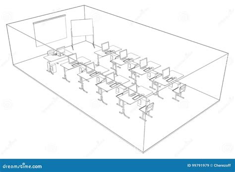 Computer Class With Tables And Computers Stock Vector Illustration Of