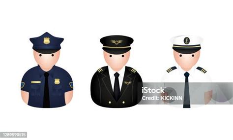 직업 벡터 직업 아바타 흰색 배경 경찰관 조종사 선장 아이콘 1에 대한 스톡 벡터 아트 및 기타 이미지 1 검은색 경찰관 Istock