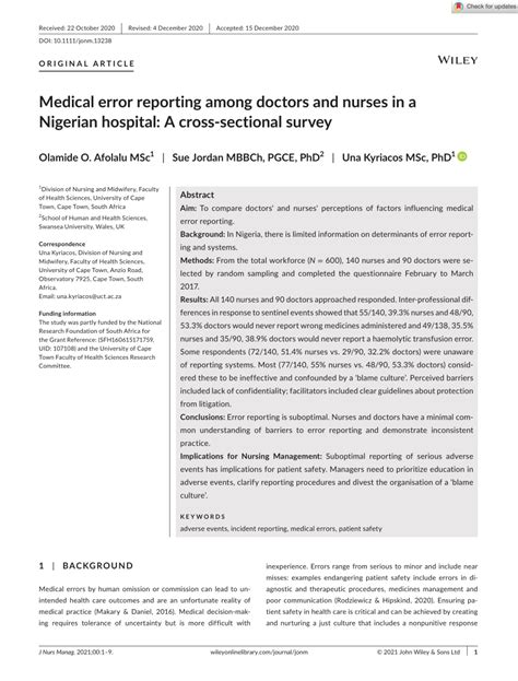 PDF Medical Error Reporting Nigerian Hospital