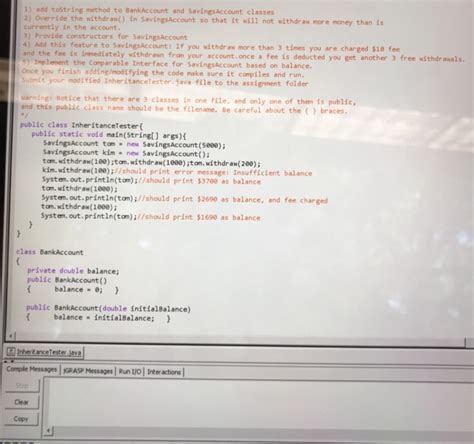 Solved 1 Add Tostring Method To Bankaccount And Savings