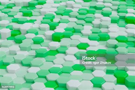 기하학적 육각형 녹색과 흰색 색상 고급 추상적 인 배경 3d 렌더링 그림 3차원 형태에 대한 스톡 사진 및 기타 이미지 3차원 형태 개념 건강관리와 의술 Istock