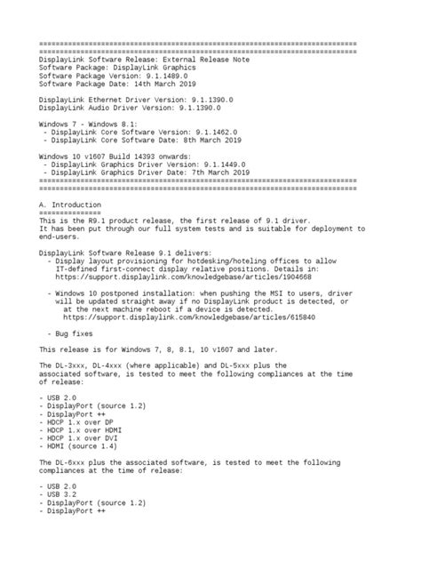 Displaylink Usb Graphics Software For Windows 9 1 M0 Release Notes Pdf Windows 10