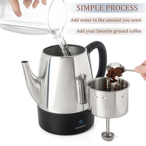 Mixpresso Small Percolator Coffee Pot Electric 4 Cup Stainless Steel